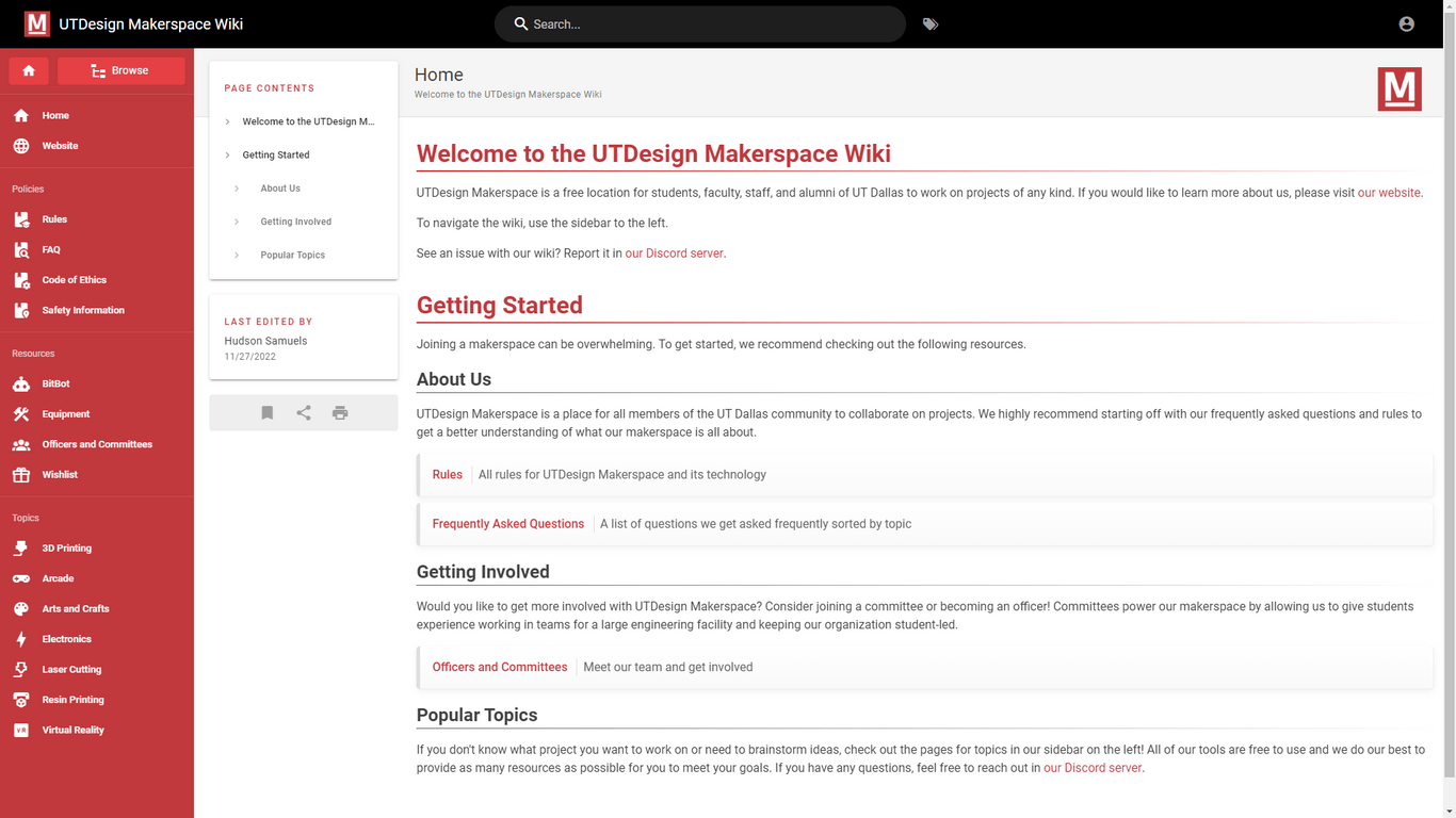 UTDesign Makerspace Wiki - Hudson Samuels